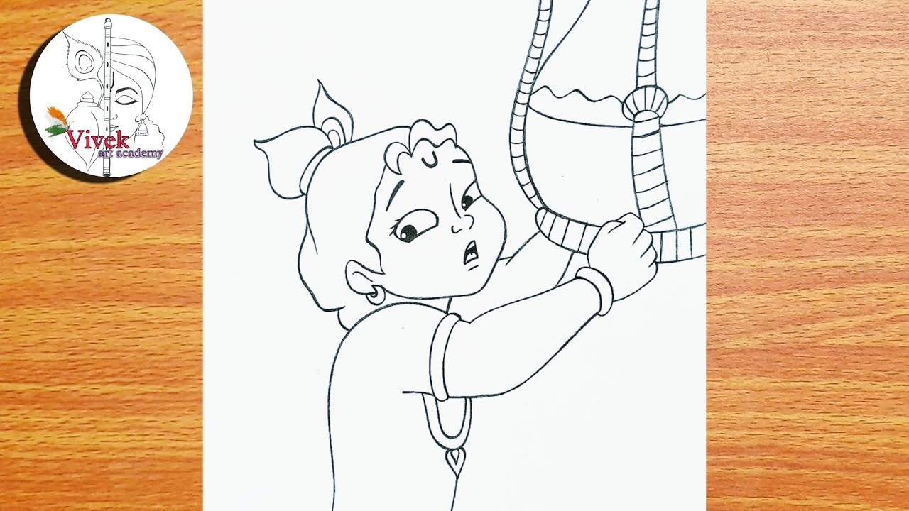 Makhan Chor Krishna Beautiful Drawing | Easy Drawing | Pencil Drawing ...