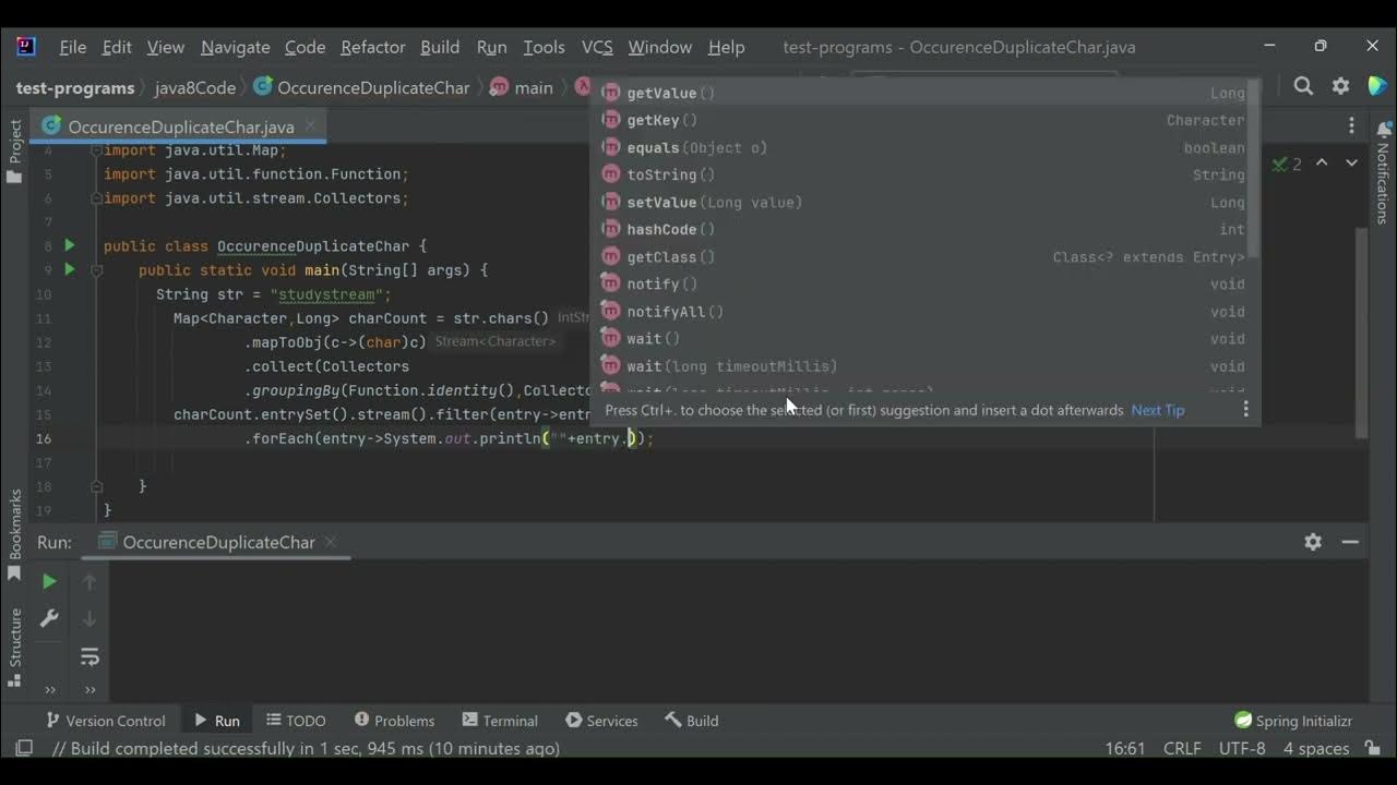 Occurrence of duplicate characters in a string using Java 8 - YouTube