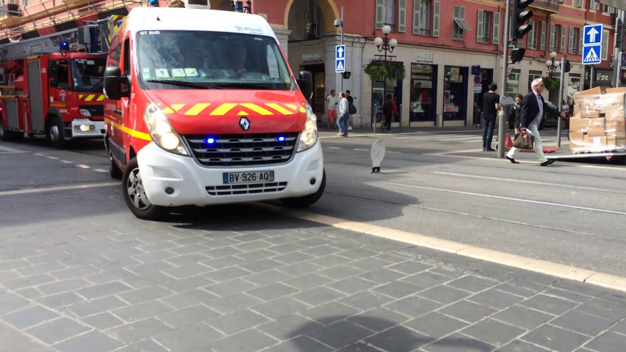 French FD EMS + Ladder responding - EPA + VSAV des pompiers de nice en ...