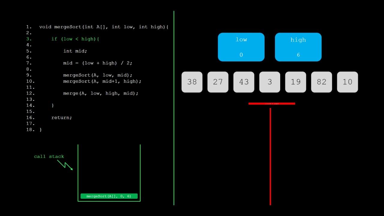 mergeSort(): A Graphical, Recursive, C++ Explanation - YouTube