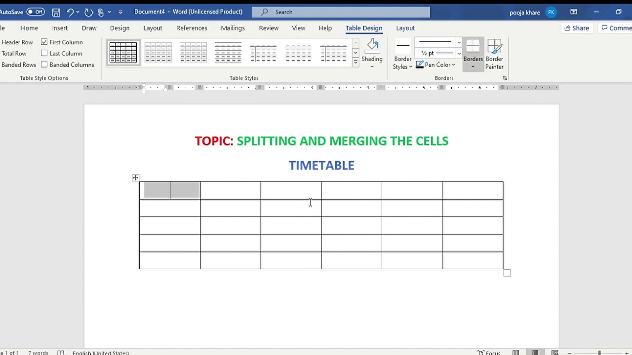 Splitting and Merging cells - YouTube