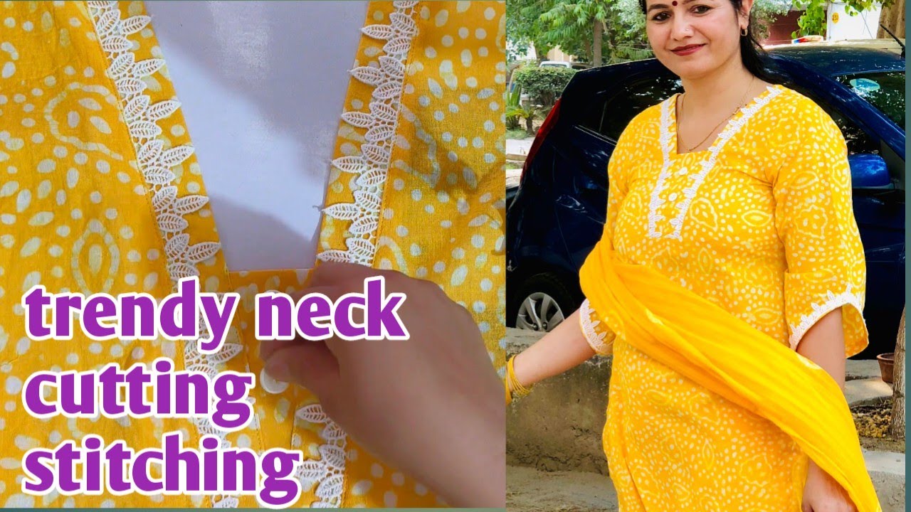 trendy neck design cutting stitching step by step - YouTube