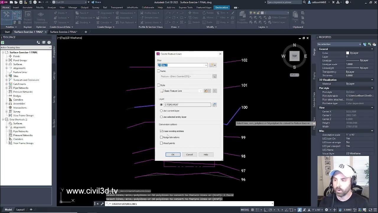 Create Feature Lines From Polylines In Civil 3d Youtube