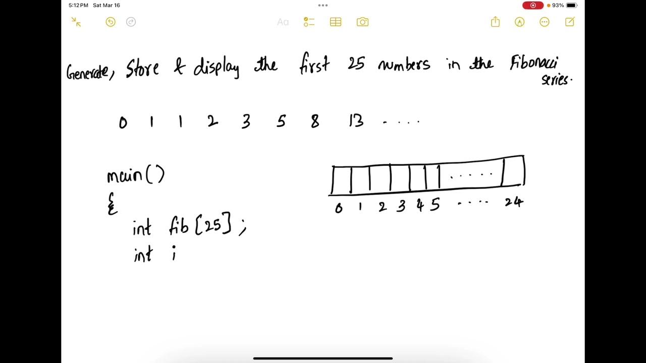 89. Program - Fibonacci Series with arrays - YouTube