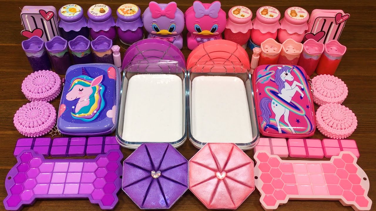 PINK vs PURPLE !!!Mixing Random into GLOSSY Slime !!! Satisfying Slime ...