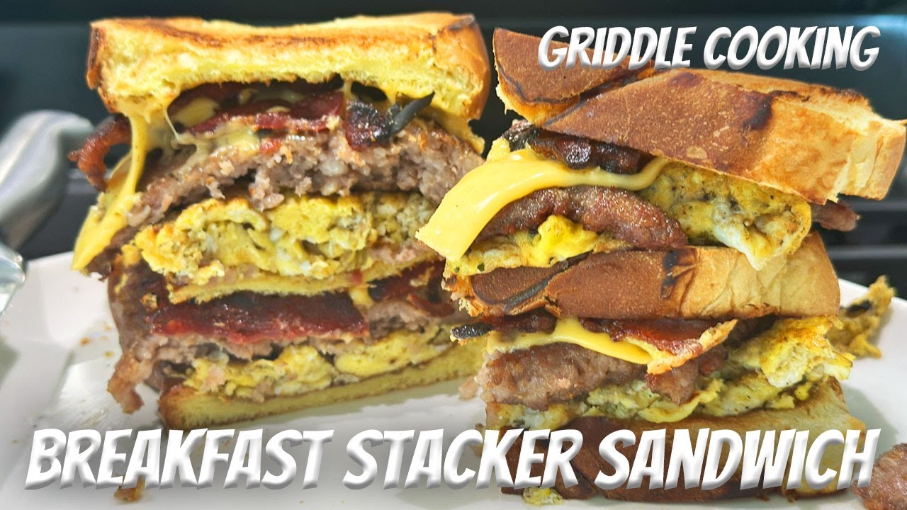 Amazing Double Stacker Breakfast Sandwich | ASMR | Griddle Cooking ...