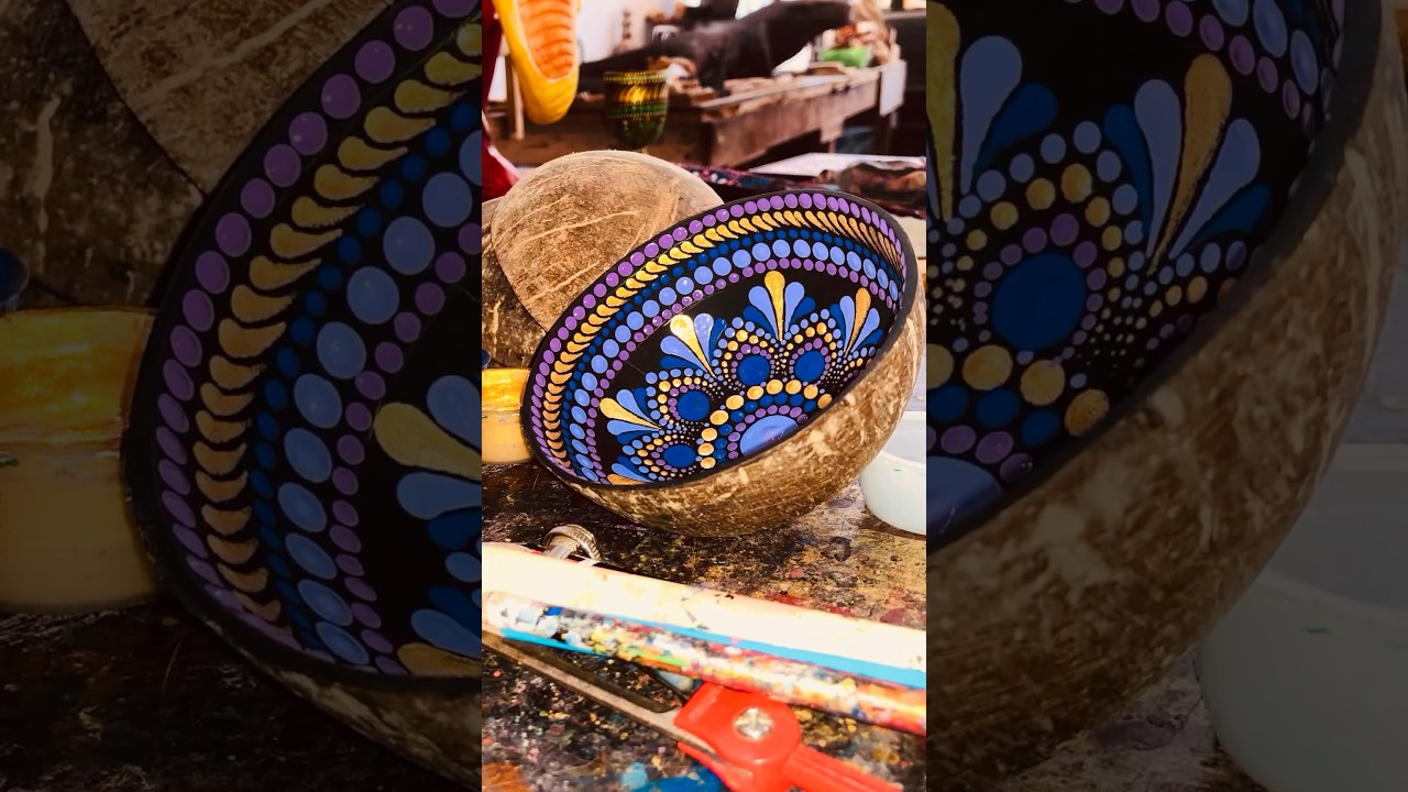 coconut shell art || mandala dot painting #woodmandala #art #dotart # ...