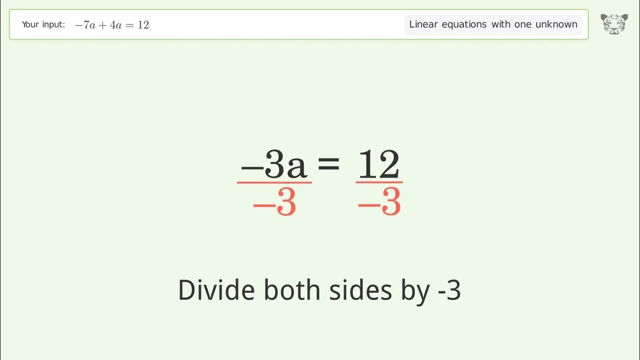 Linear Equation With One Unknown Solve 7a 4a 12 Step by step Solution linear-equation-with-one-unknown-solve-7a-4a-12-step-by-step-solution