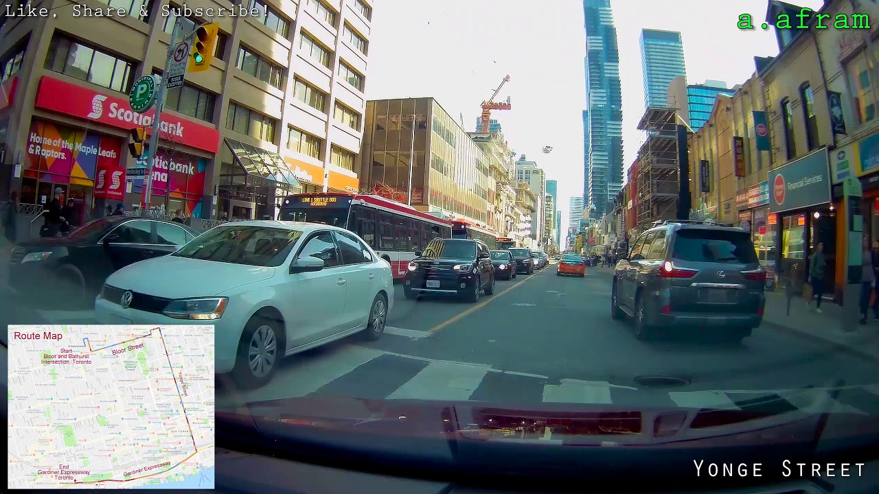 Driving in Downtown Toronto on Yonge Street South Direction Ontario ...