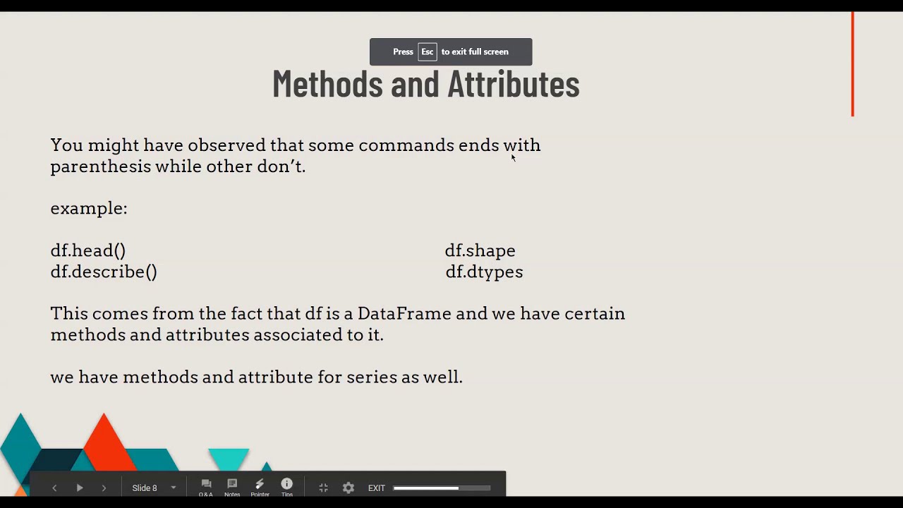 Methods And Attributes Pandas For Python Basics Youtube