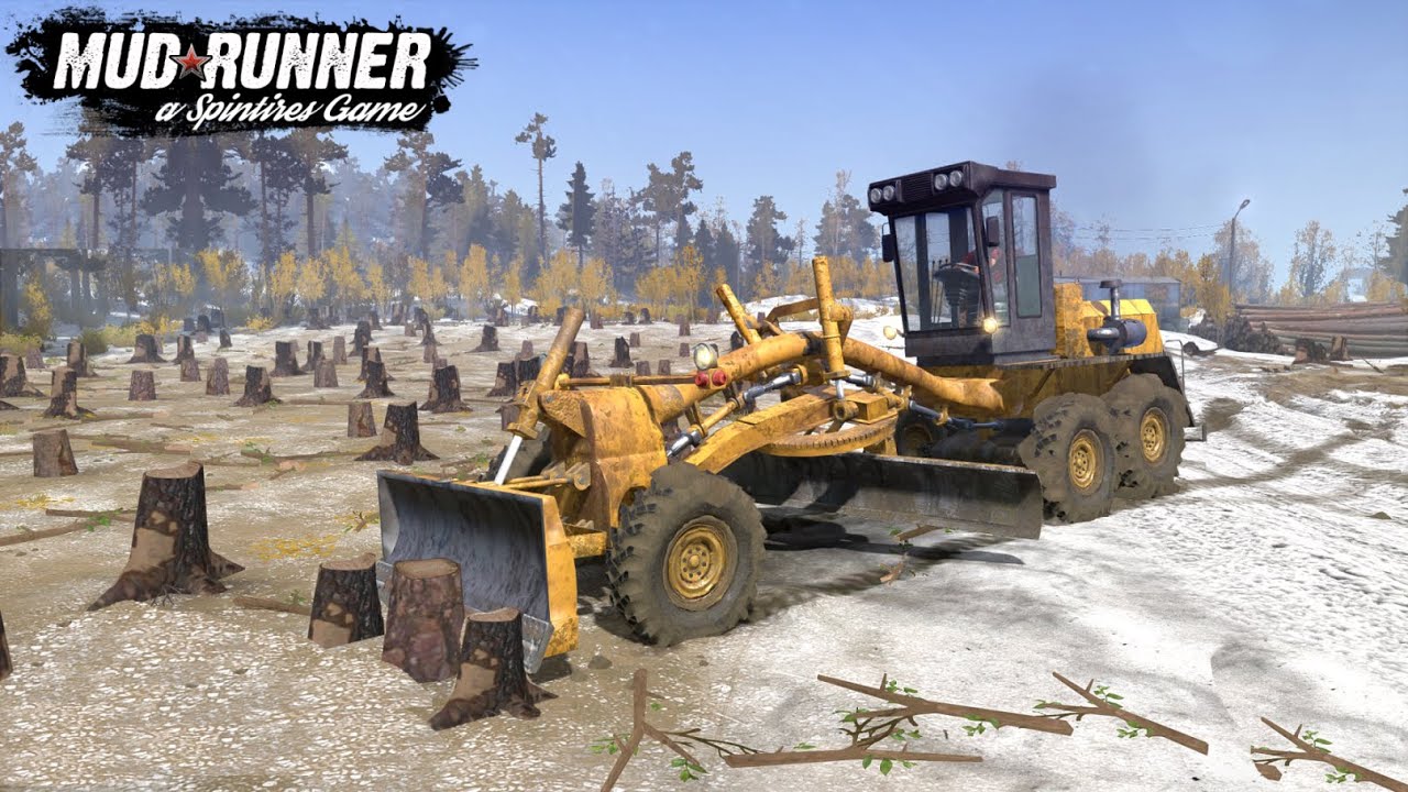 Spintires MudRunner MOTOR GRADER DZ 98 Pushing Stumps - YouTube