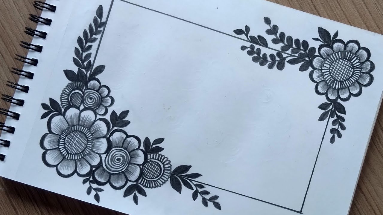 Easy and Simple Border Design for Project | Easy corner Flower Drawing ...