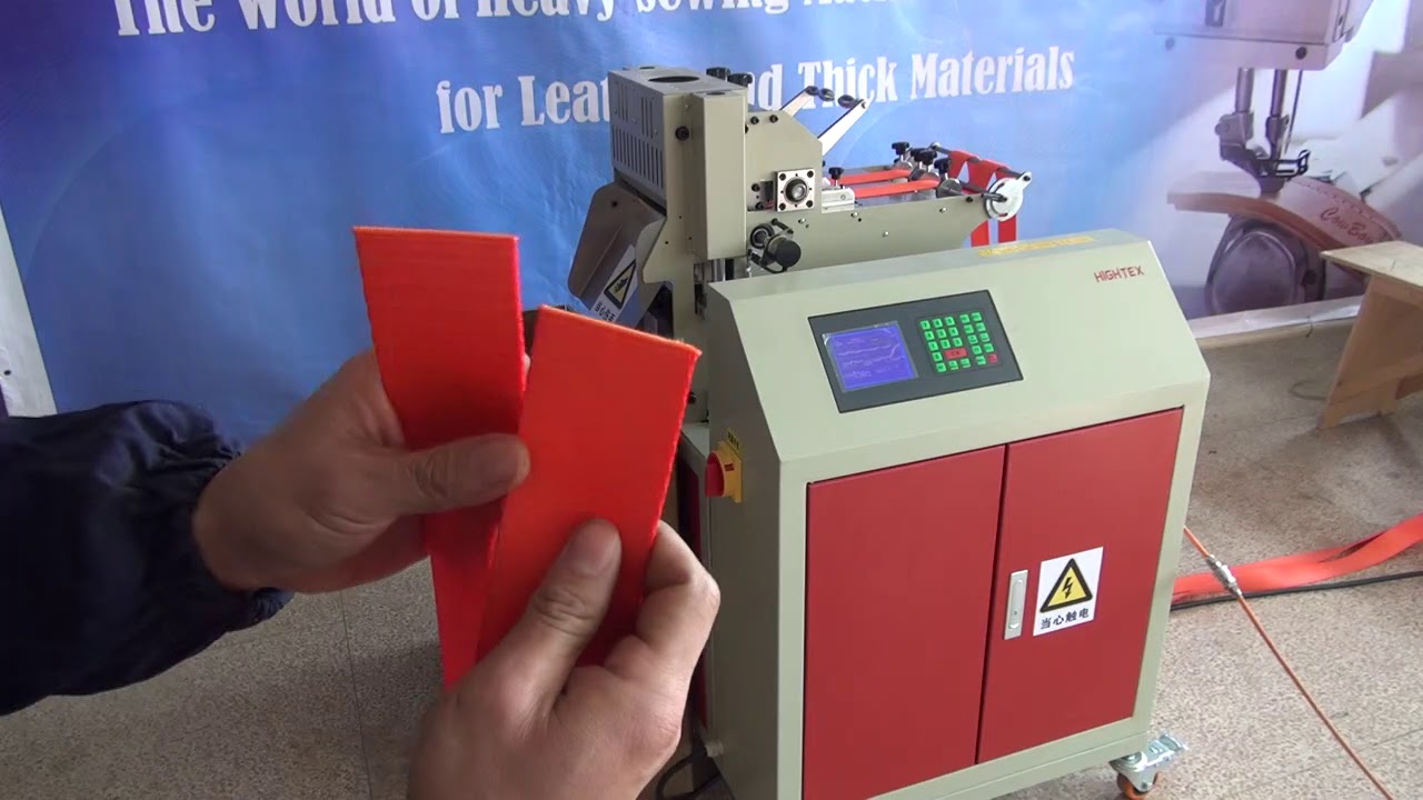 Automatic webbing cutting machine for hot cutting lifting slings - YouTube