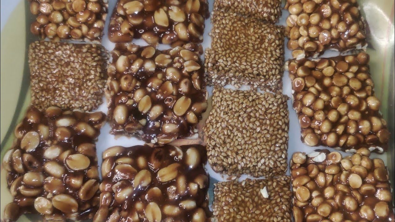 Three types of chikki recipe / peanut brittle / sesame seeds brittle ...