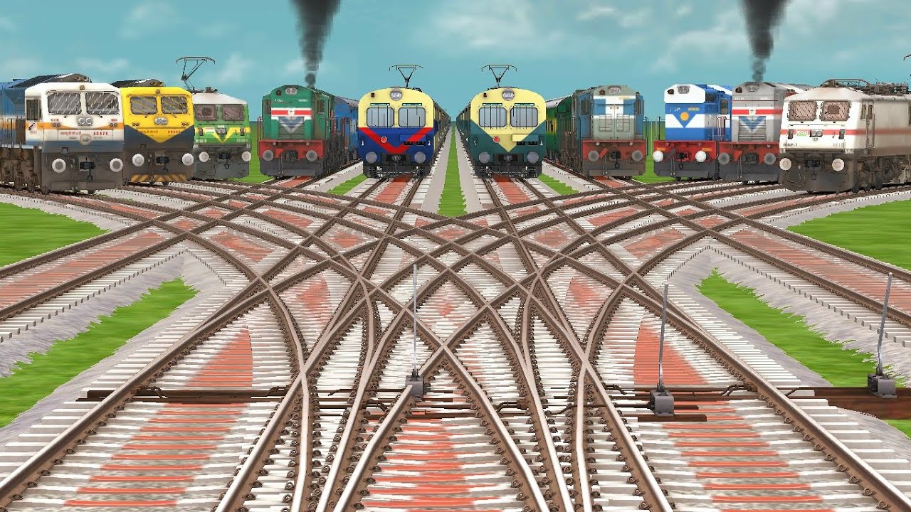 TEŇ TRAINS CROSSING🔹️ FROM CURVED BRANCHED RAILROAD | BUMPY RAILROAD ...