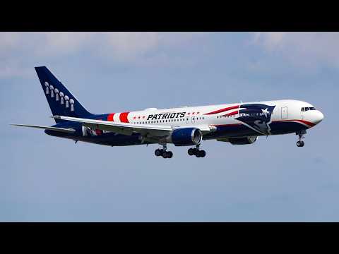 NEW LIVERY! New England Patriots Boeing 767 N36NE Lands at Cleveland Hopkins