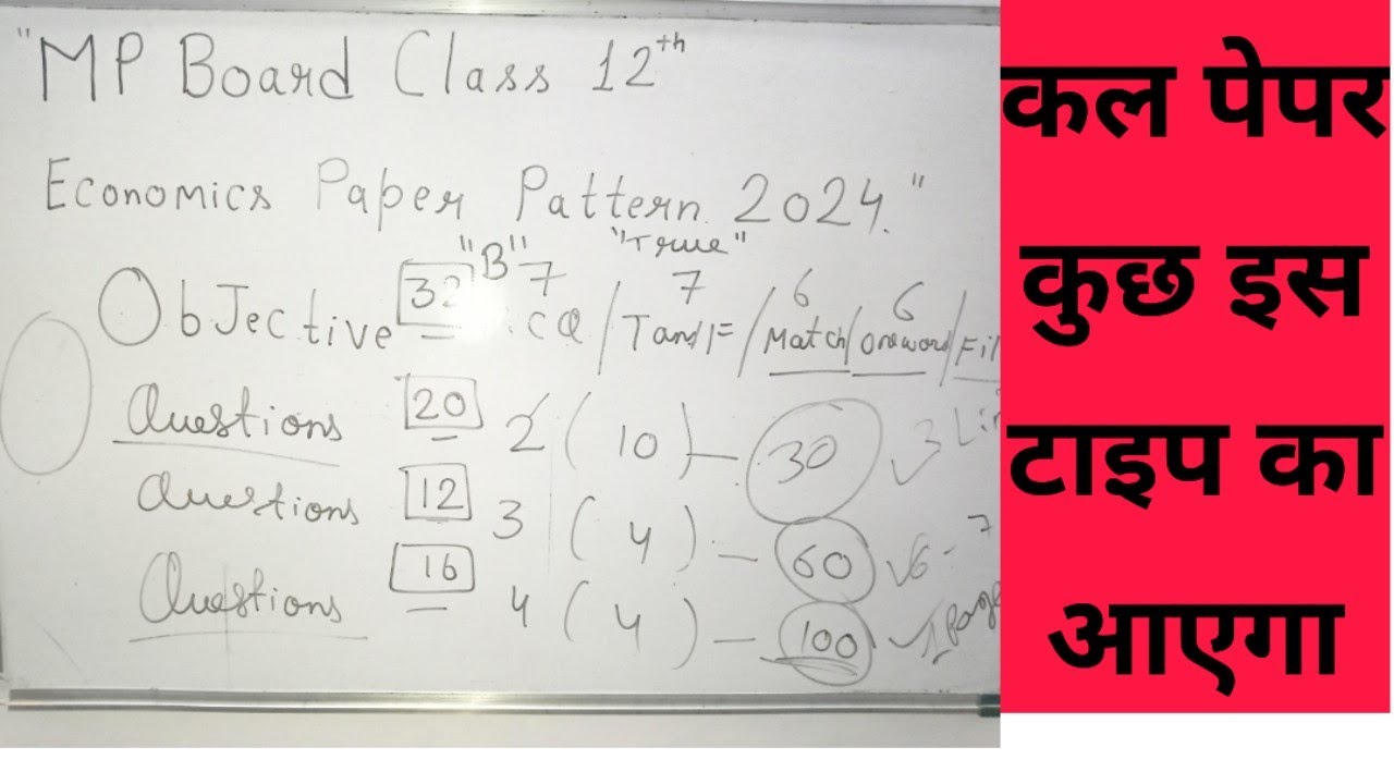 MP BOARD CLASS 12TH ECONOMICS PAPER PATTERN 2024 | कल पेपर कुछ इस टाइप ...