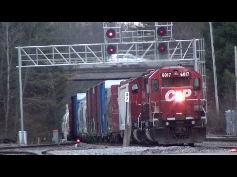 HiDef: CP SD40-2 #6017 Leads Train 253, Saratoga Springs, New York. 4-5-17. - YouTube
