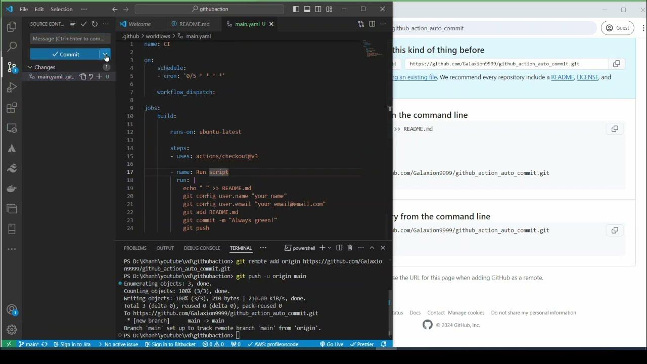 Making auto commit with github action - YouTube