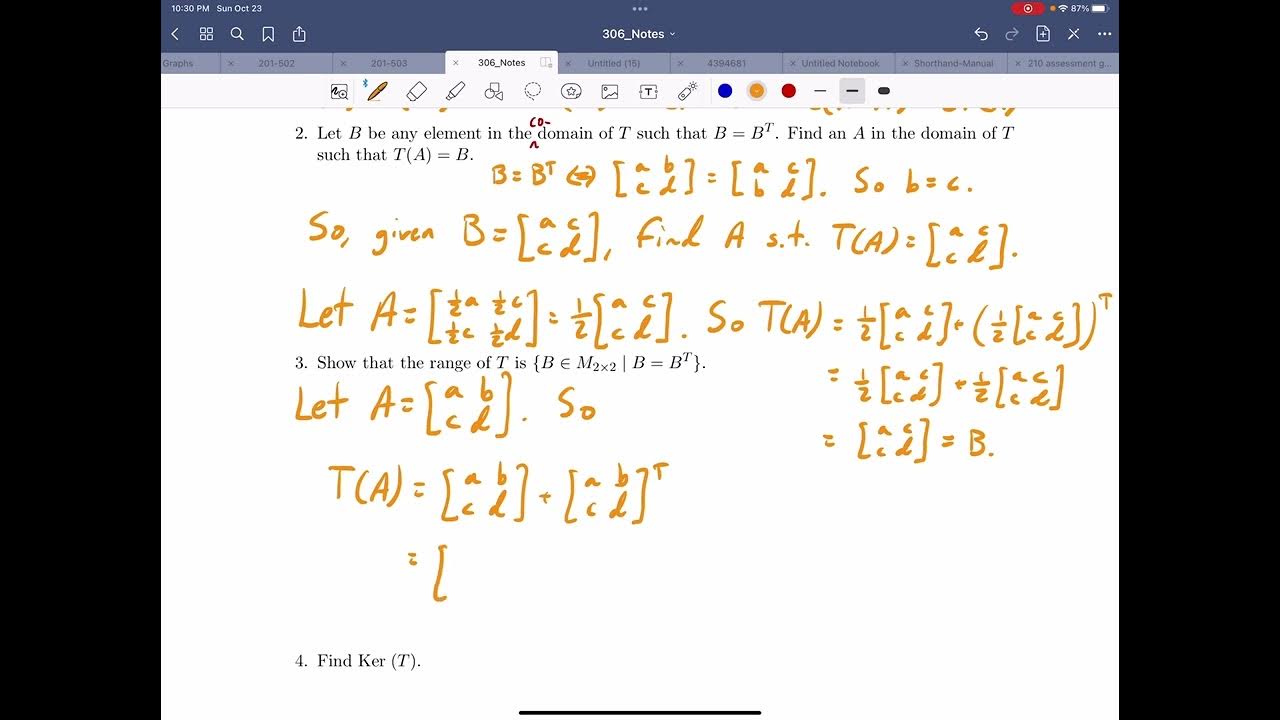 4.2: Finding the range and kernel of a linear transformation - YouTube