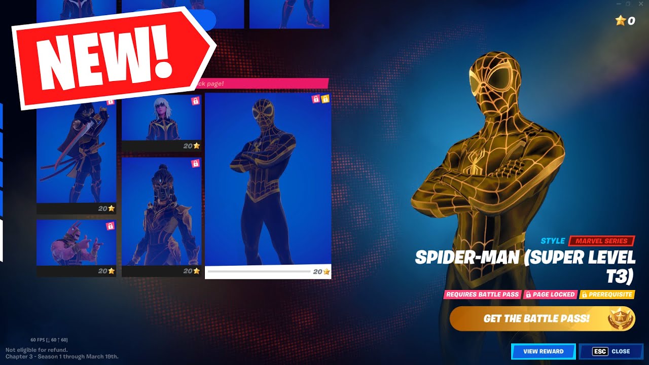 Fortnite Battle Pass Super Level Skin Styles (Gilded Reality Spiderman ...