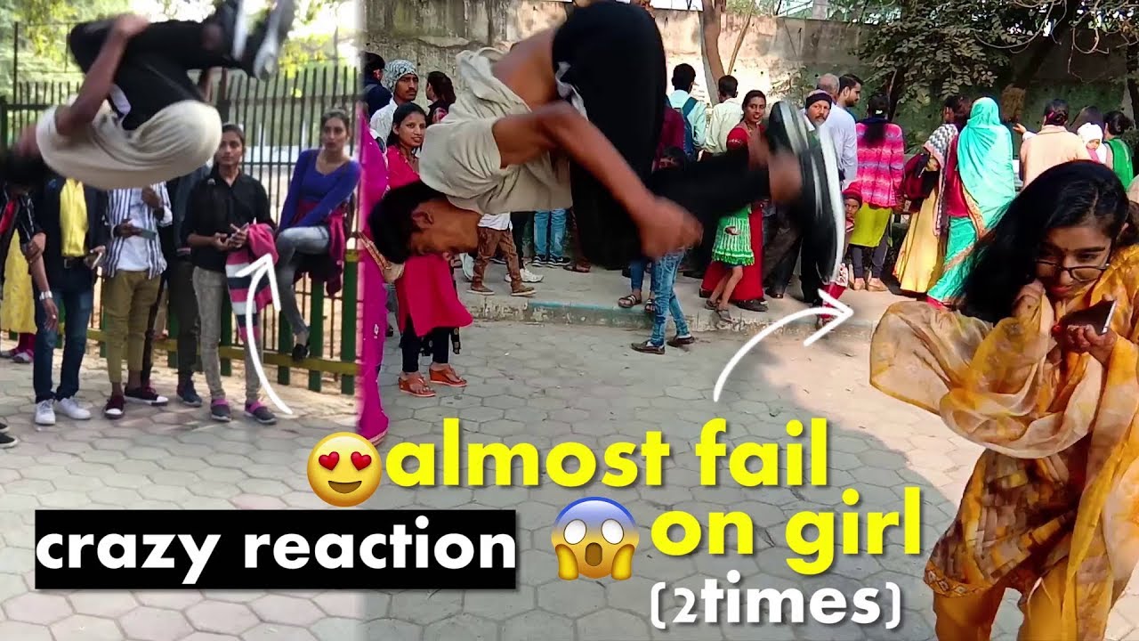 Almost fail on Girl/flip's reaction\public reaction/backflip height ...