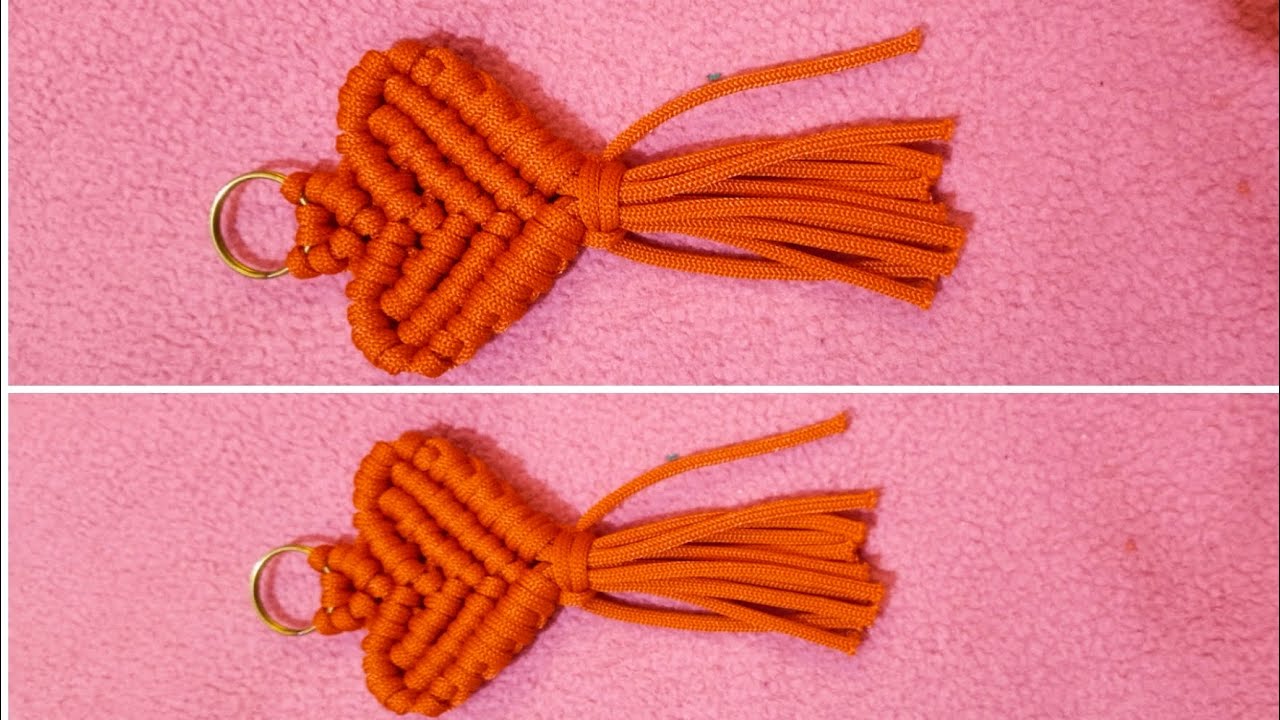 Macrame Heart keychain tutorial, DIY Heart pattern Macrame keychain ...