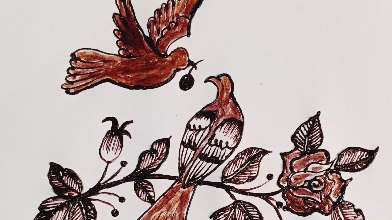 Loving birds paint with mehndi || mehndi painting art - YouTube