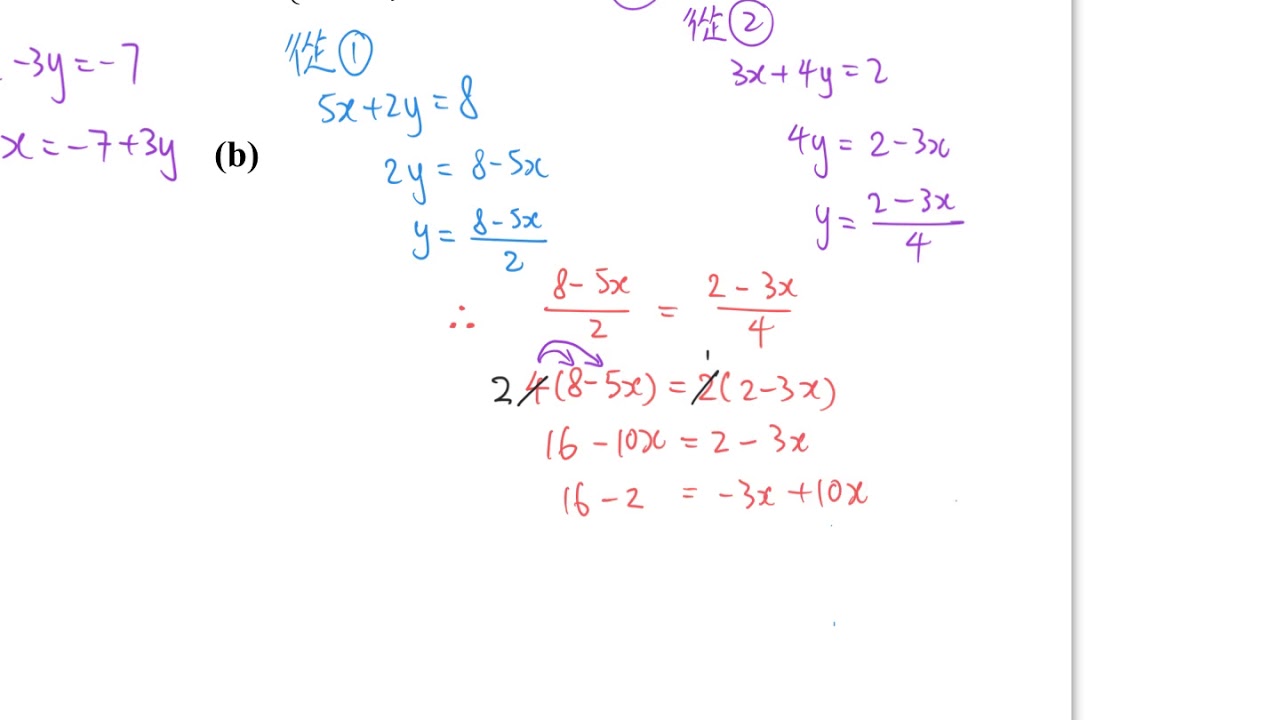S2 Ex7C Solving Simultaneous Equations by Algebraic Methods 05A ...