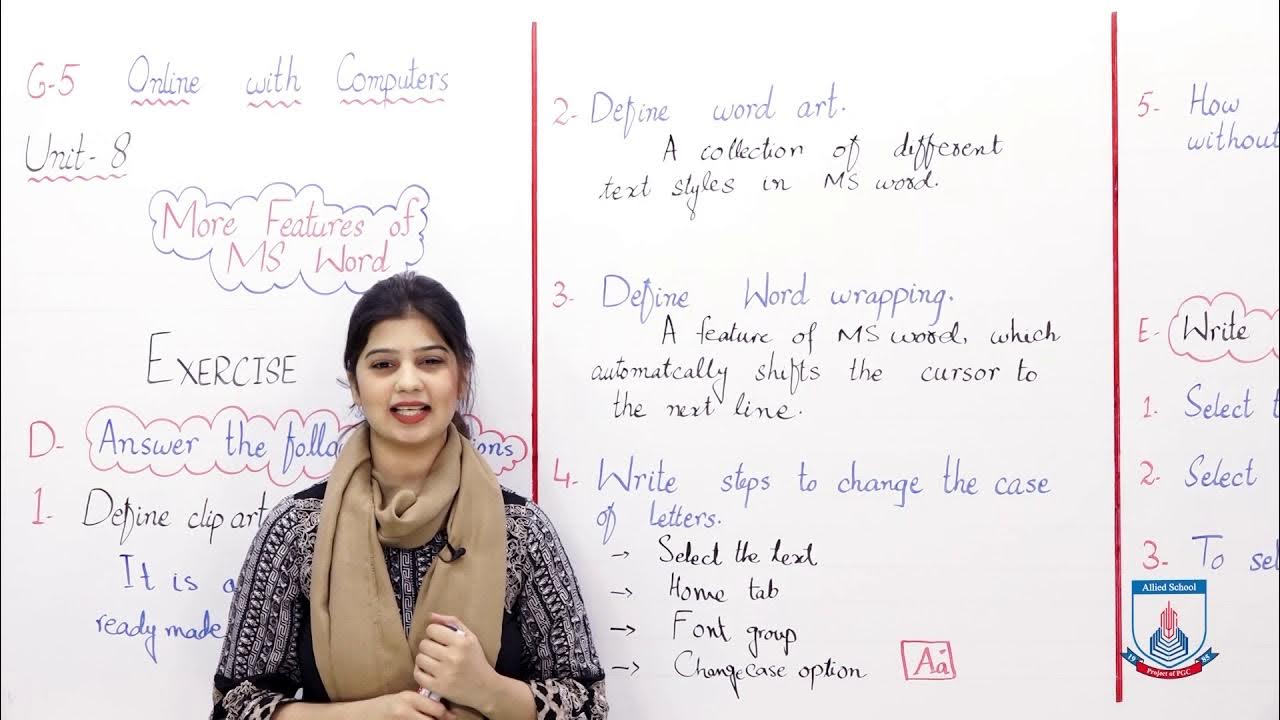 Class 5 - Computer Studies - Chapter 8 - Lecture 6 - MS Word - Ex (Part 2) - Allied Schools ...