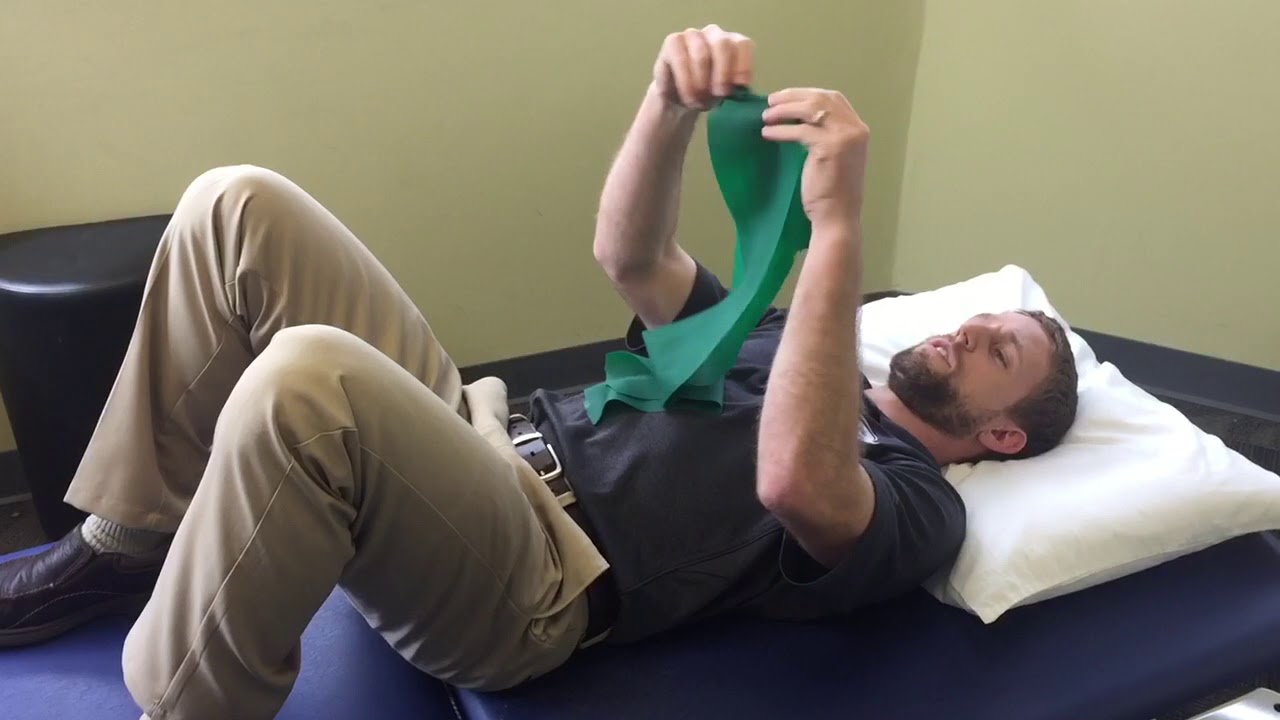 Supine band pull apart - YouTube