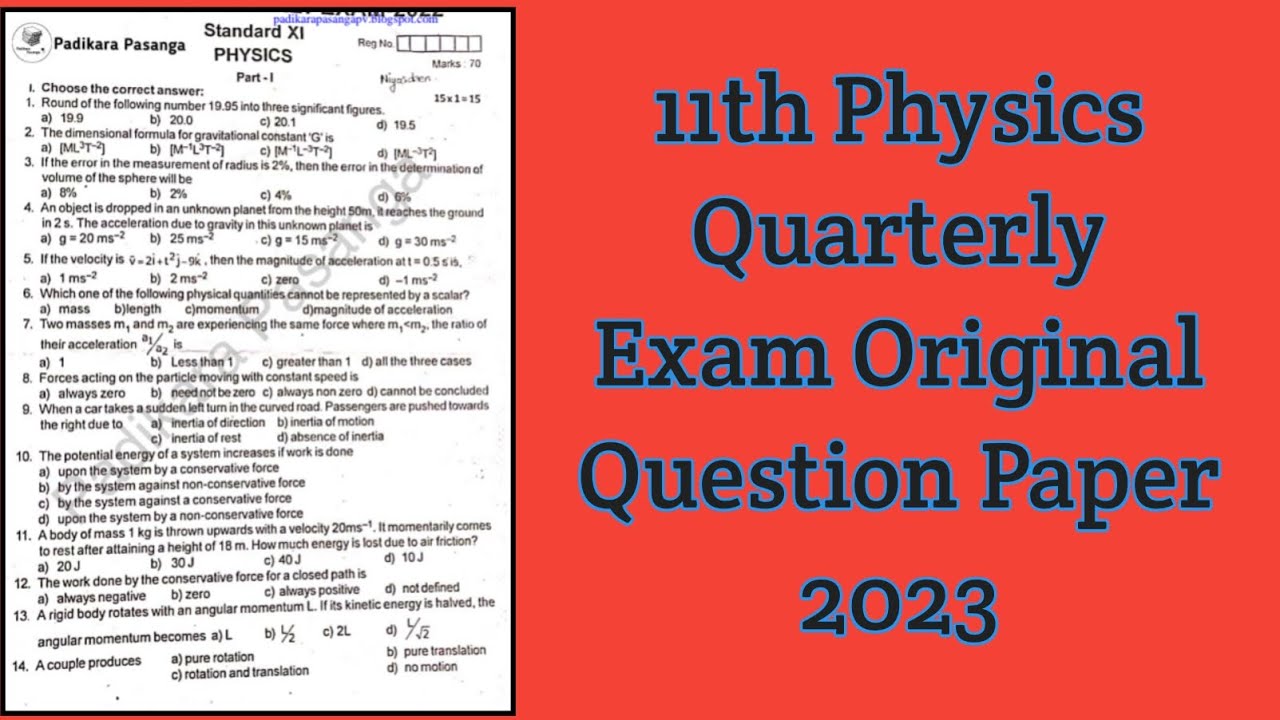 11th Physics Quarterly Exam Original Question Paper 2023 Physics 11th-physics-quarterly-exam-original-question-paper-2023-physics