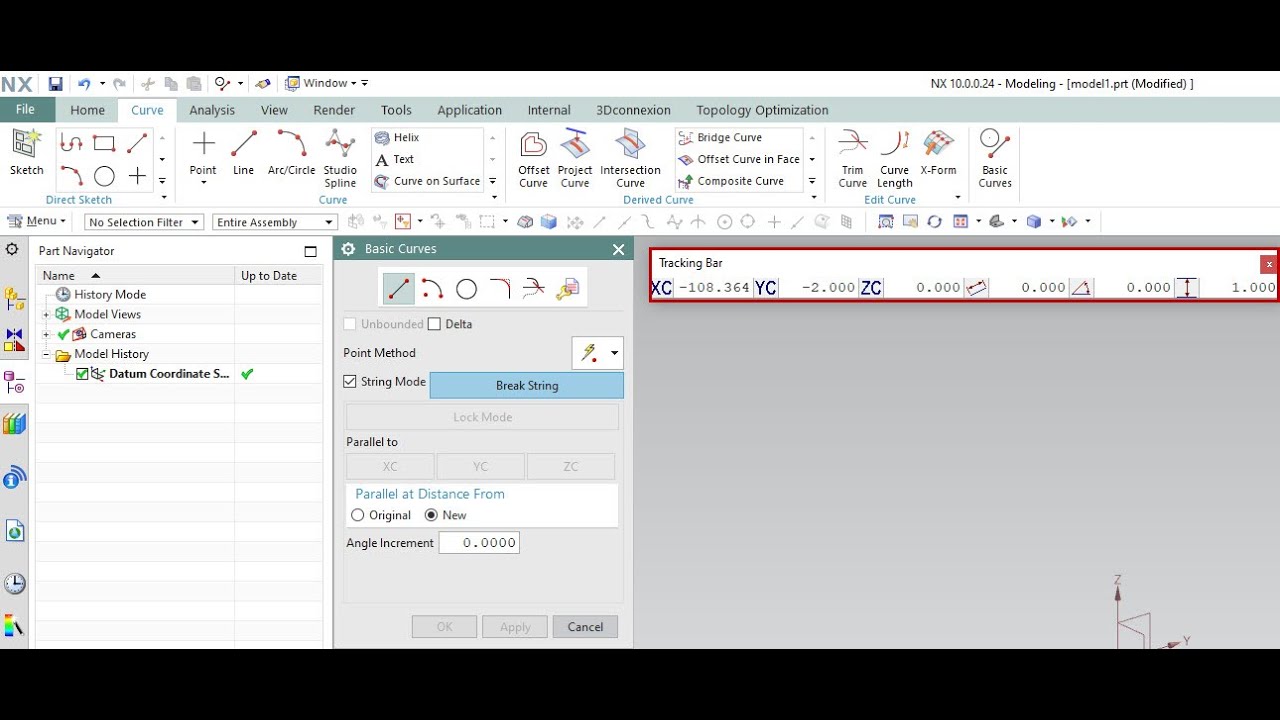 NX10 Basic Curve Tracking Bar - YouTube