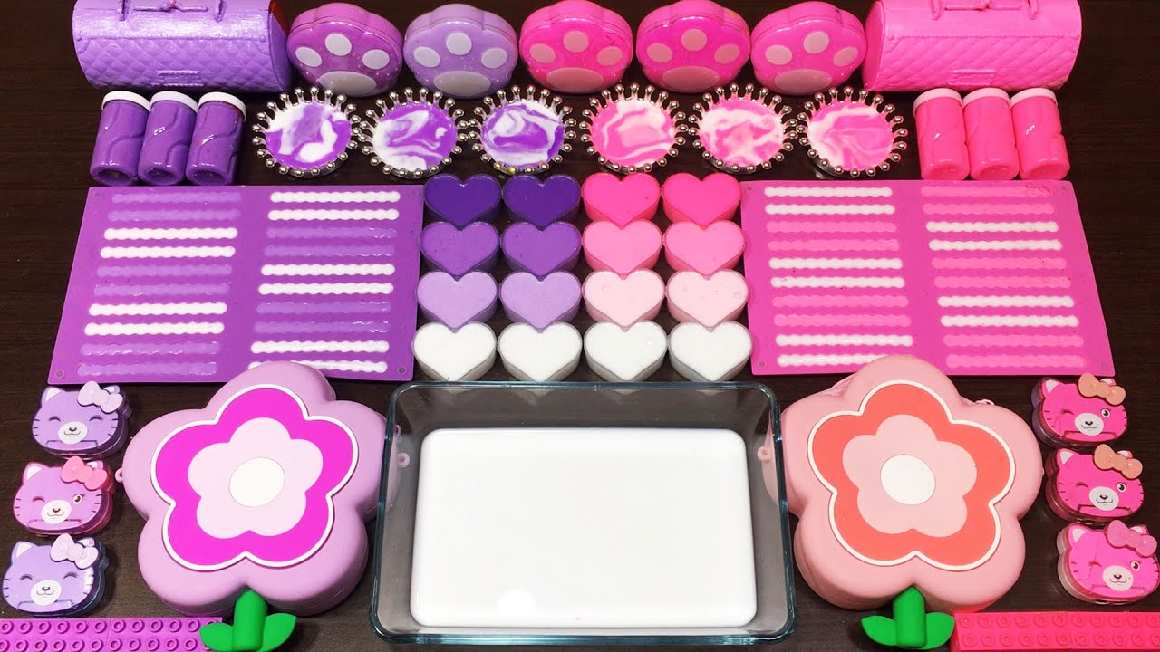 PINK vs PURPLE Slime !!! Mixing random Things into Glossy slime ...