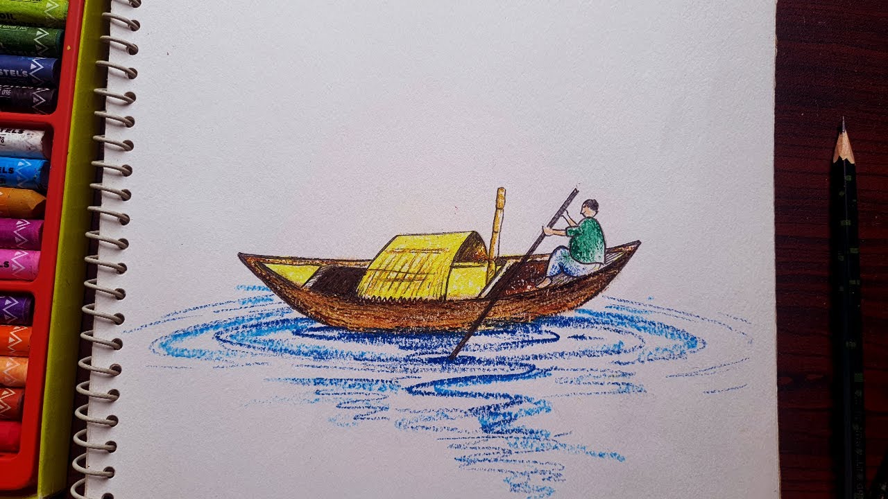 How To Draw Boat Step By Step || Easy Oil Pastel Colour || Blooming ...