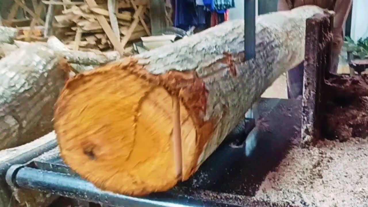 Waw Amazing⁉️the process of sawing round wood into planks - YouTube
