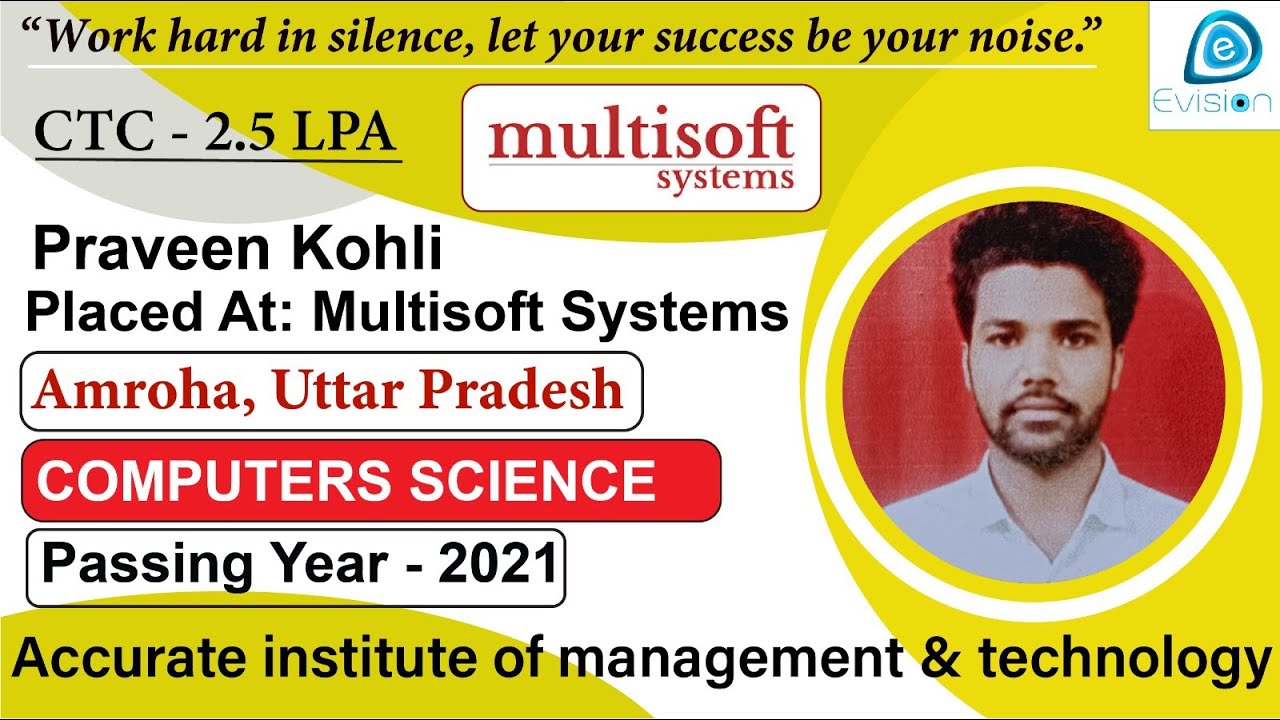 Congrats, Praveen | Selected in Multisoft Systems | 2.5 LPA | COMPUTERS ...