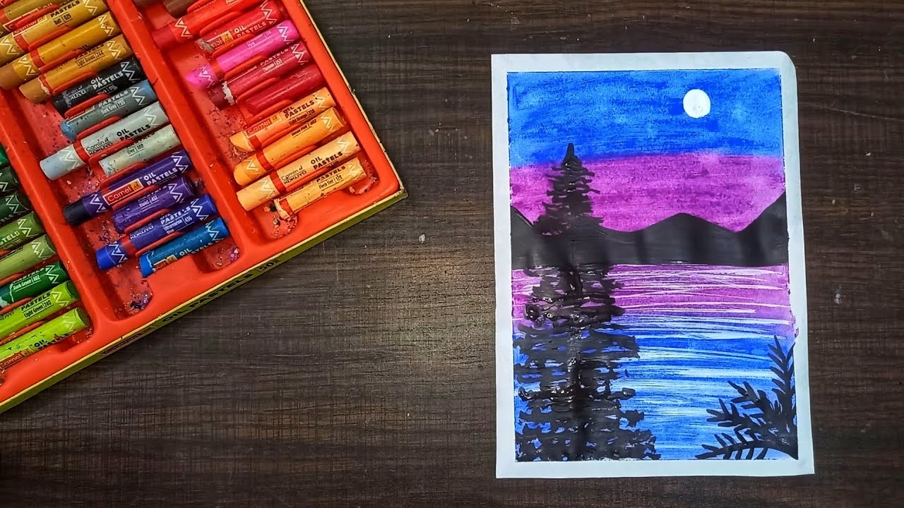 hill view drawing with oil pastel colors for beginners-step-by-step ...