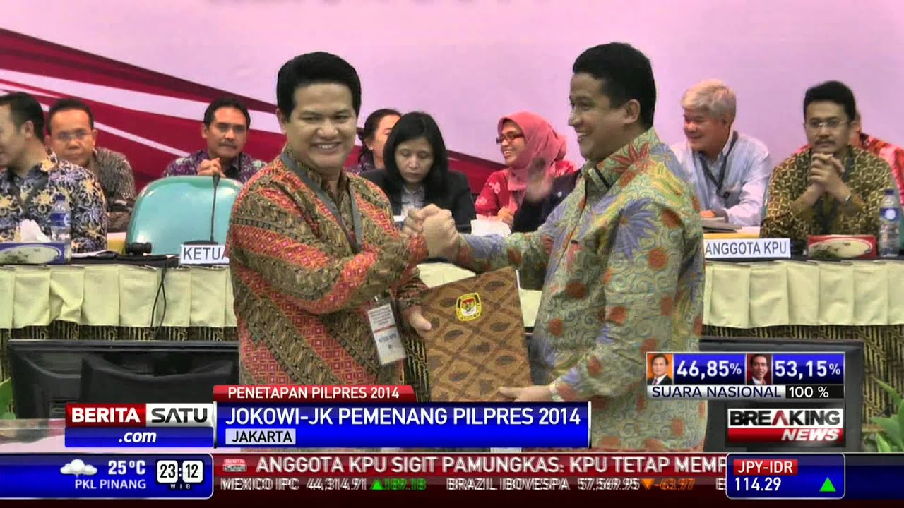 KPU Tetapkan Jokowi-JK Pemenang Pilpres 2014 - YouTube