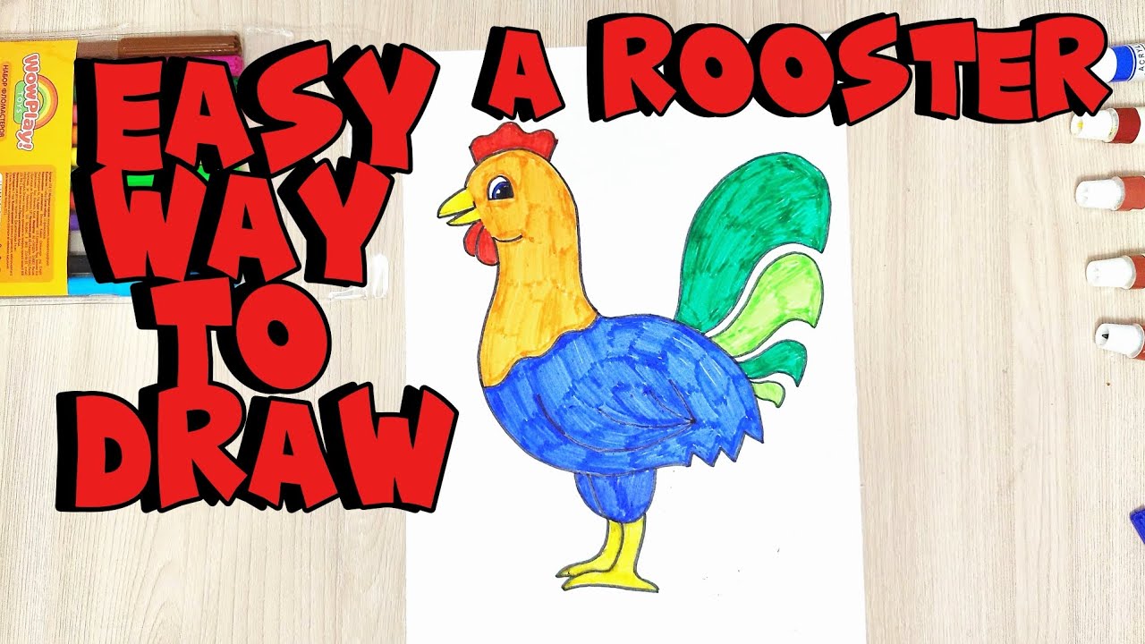 Easy Way to Draw a Rooster for Kids! 🐔 Step-by-Step Farm Animal Drawing ...