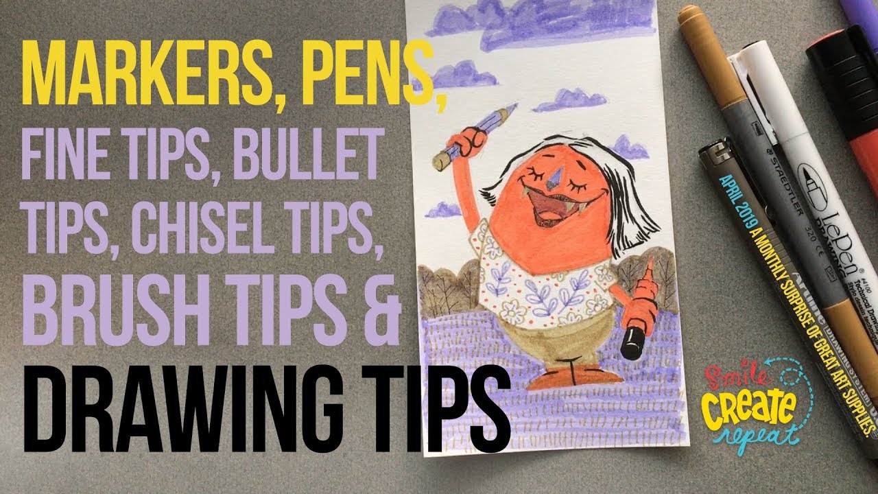 HOW TO DRAW a CARTOON MONSTER with FLAT COLOR, BRUSH PEN, FINE TIP PENS ...