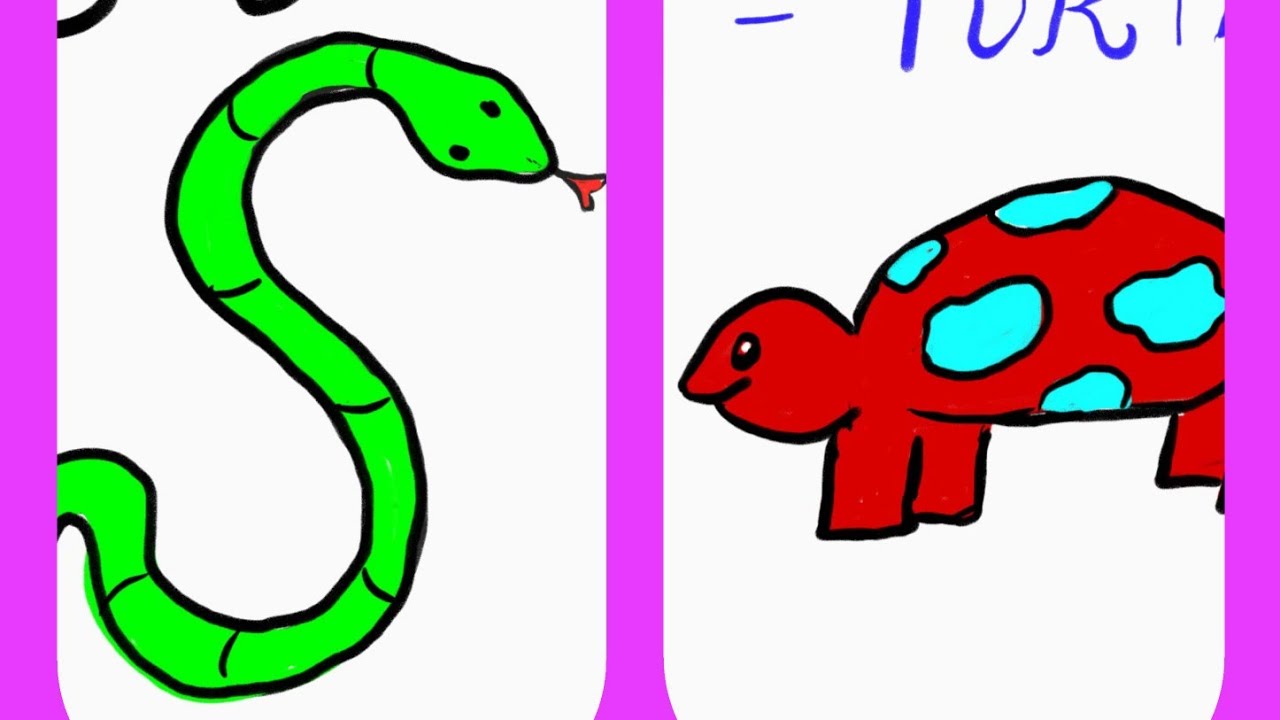 How to easily draw Turtle and Snake using T and S - YouTube