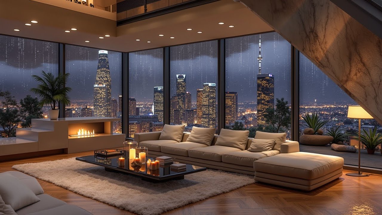 Night Cityscape Ambience | Luxury Apartment with Smooth Jazz Piano for ...