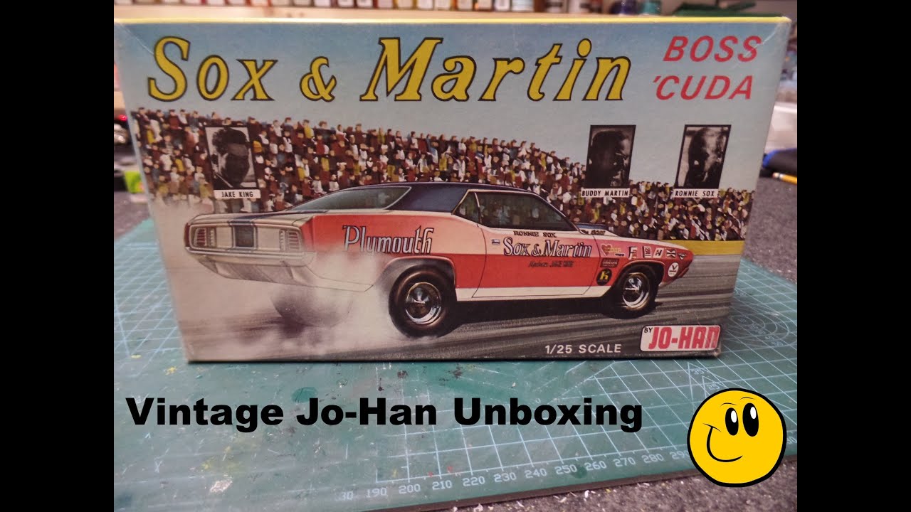 Vintage Jo-Han 1971 Cuda Sox & Martin Model Car Kit Unboxing - YouTube