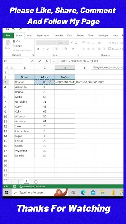 Excel Tutoring | Learn how to use IF Function Nesting in excel. #excelwithme #exceltutorial # ...