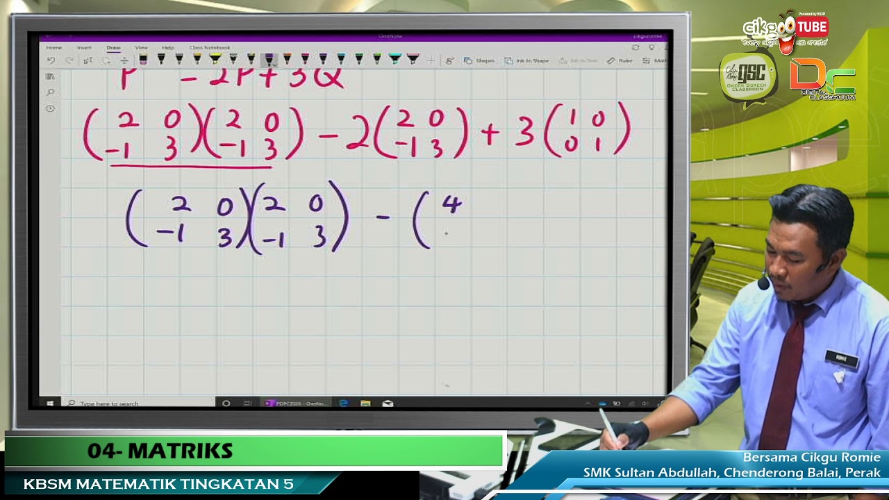 KBSM20 5M 14 Matriks Operasi Matriks Identiti - YouTube