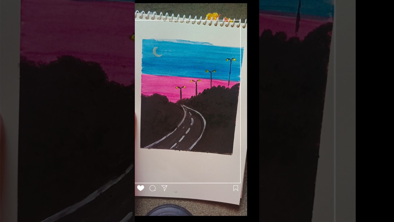 Beautifull quite road side view painting with poster colours.. If u ...
