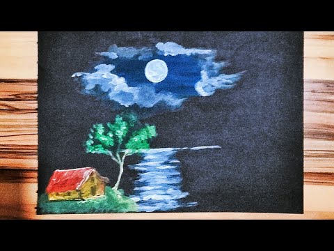 Draw with me a beautiful landscape at night time - YouTube