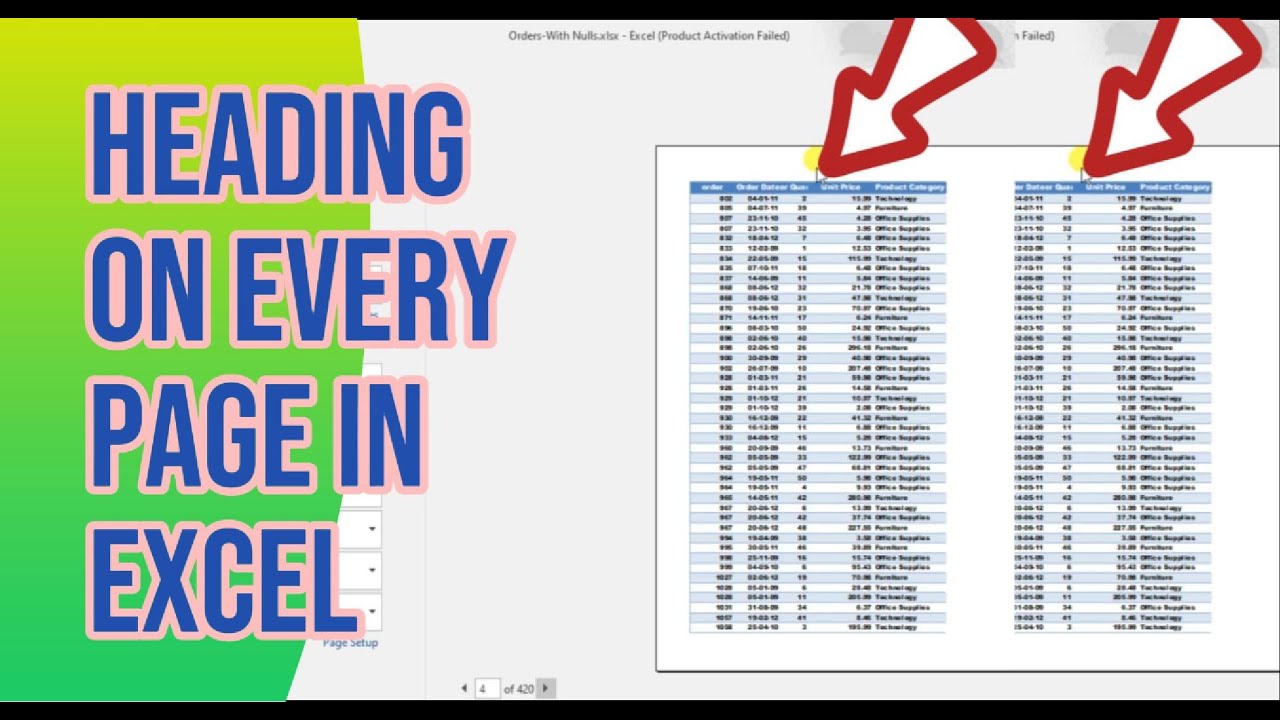 Heading On Every Page in Excel #excelshortcuts - YouTube