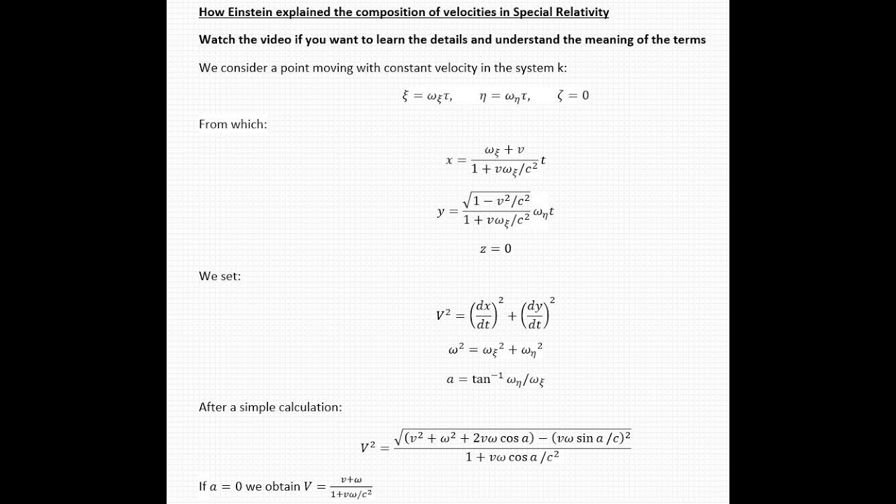 How Einstein explained the composition of velocities in Special ...
